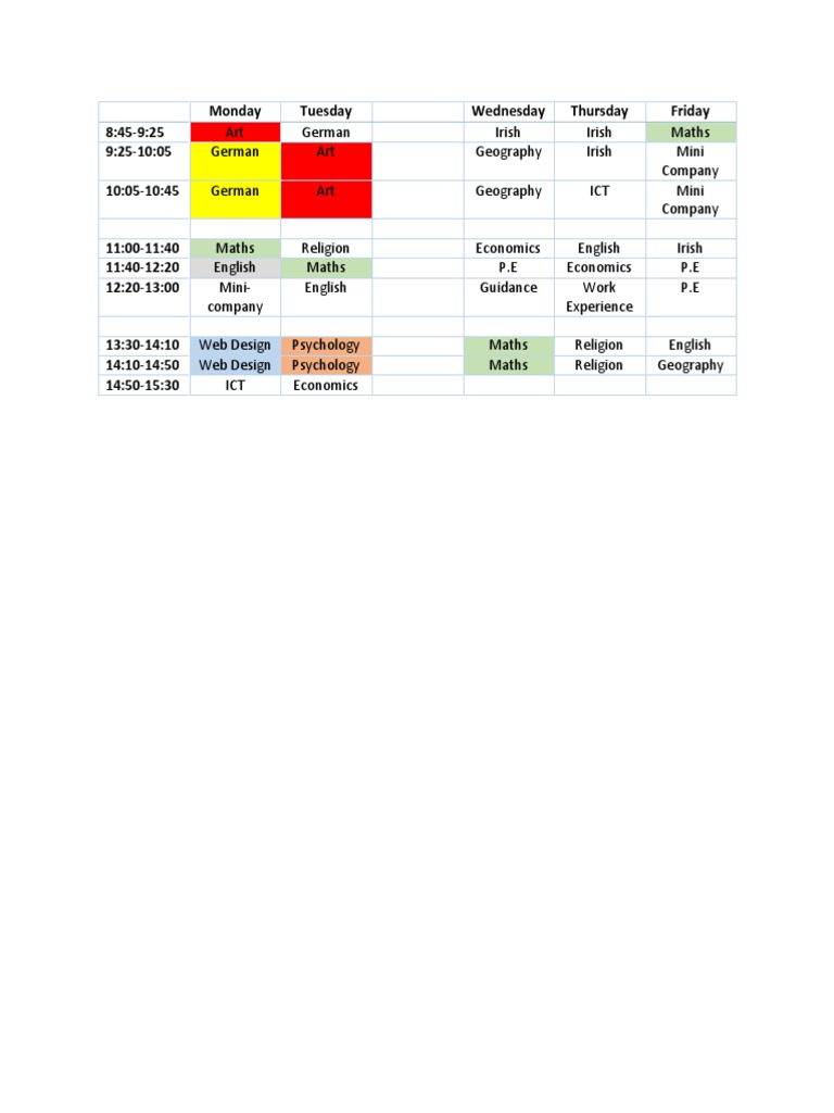 Weekly Class Schedule Overview | PDF