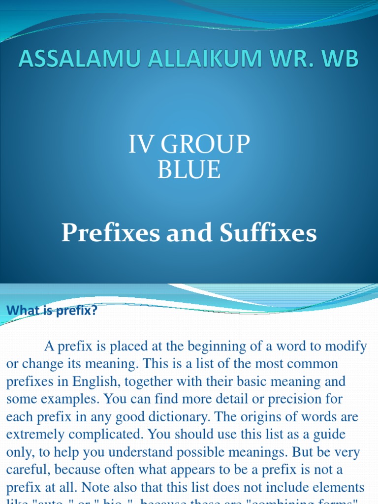 Iv Group Blue: Prefixes and Suffixes | PDF | Semantic Units | Onomastics