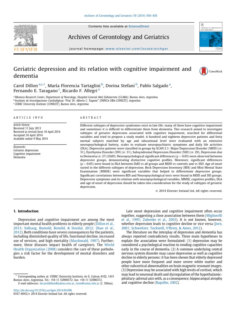 Geriatric Depression and Its Relation With Cognitive Impairment and ...