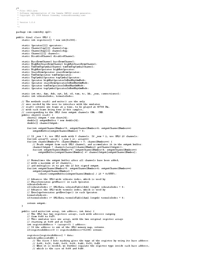 File: OPL3.java Software Implementation of The Yamaha YMF262 Sound ...