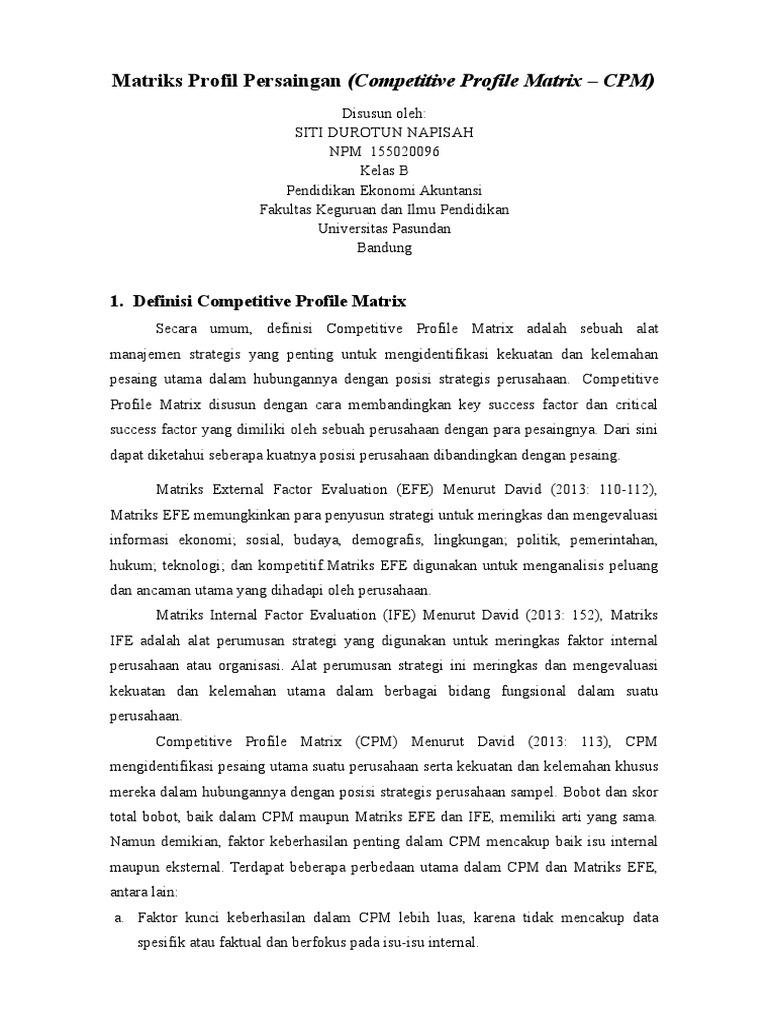 Matriks Profil Persaingan (Competitive Profile Matrix - CPM) - Siti ...