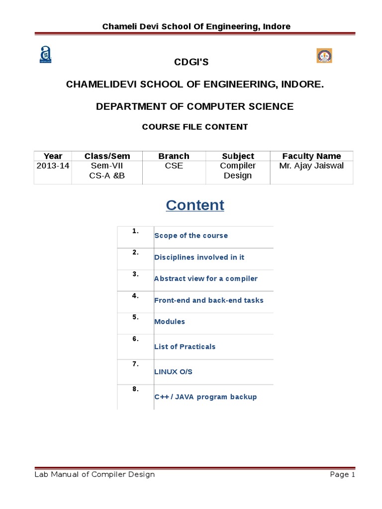 Compiler Lab Manual PDF | PDF | Parsing | Compiler