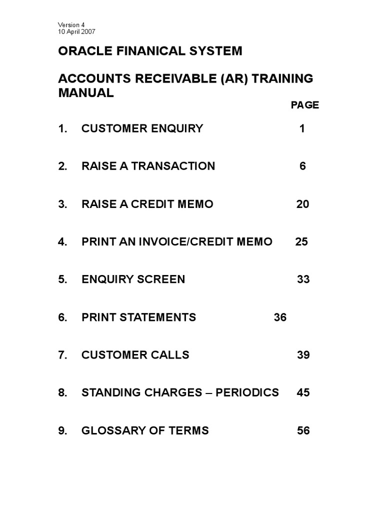 Oracle Finanical System Accounts Receivable (Ar) Training Manual | PDF ...