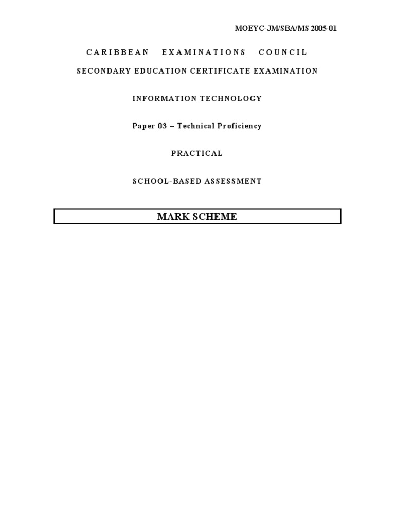 CXC CSEC InfoTech SBA MARK SCHEME_1.pdf | Spreadsheet | Word Processor