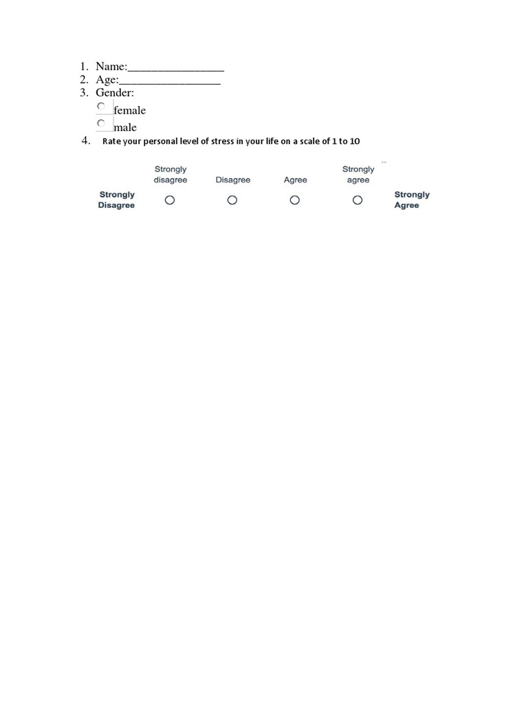 Name: - 2. Age: - 3. Gender: Female Male 4 | PDF