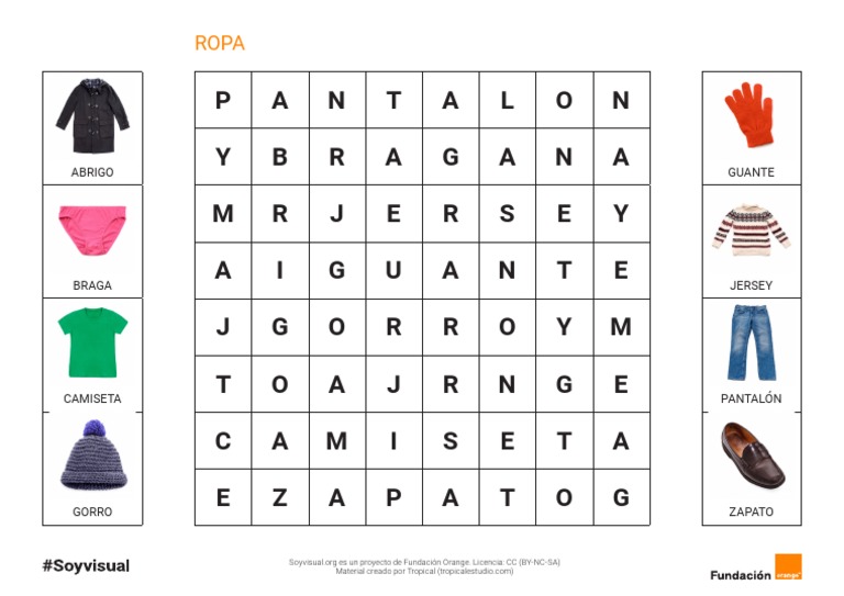 Sopa de letras: prendas de vestir | PDF