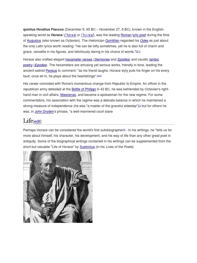 Horace: Rome's Leading Lyric Poet during the Augustan Age and ...