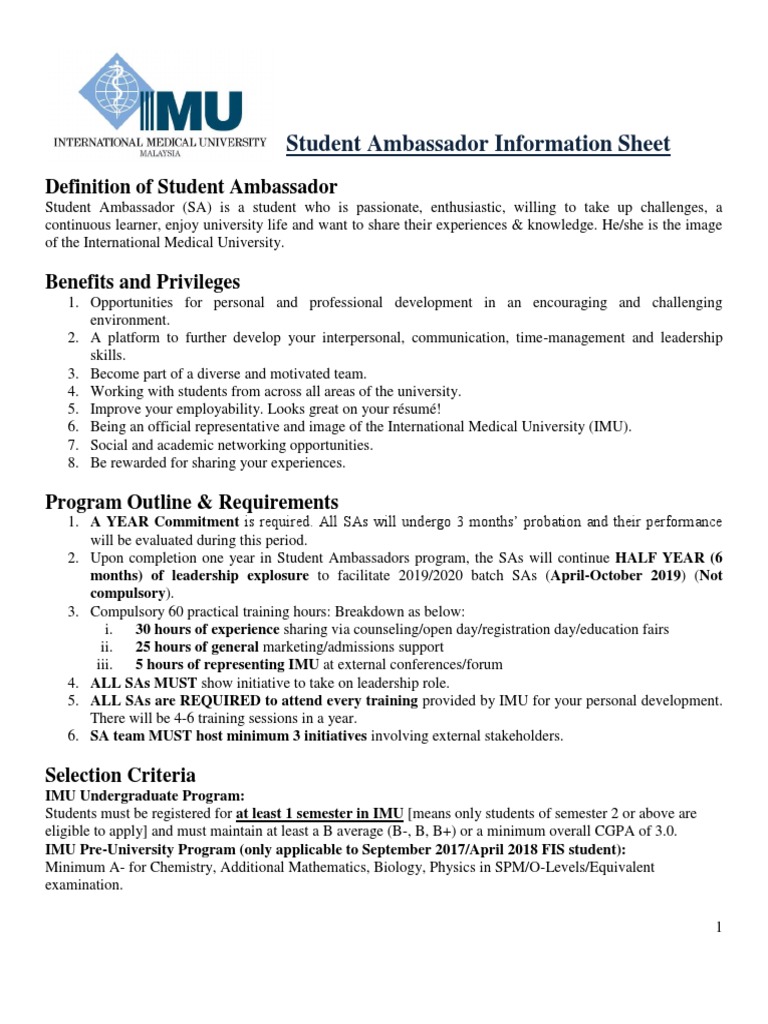 Application Form 2018 (FINAL) Student Ambassadors Example Form | PDF ...