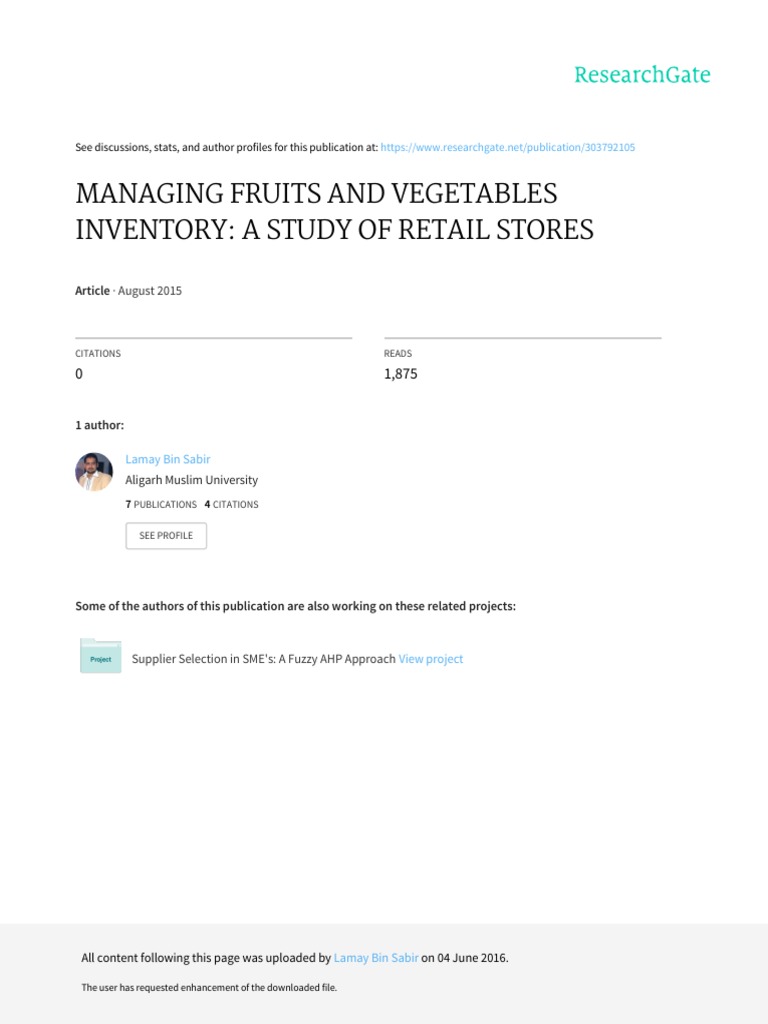Managing Fruits and Vegetables Inventory: A Study of Retail Stores ...