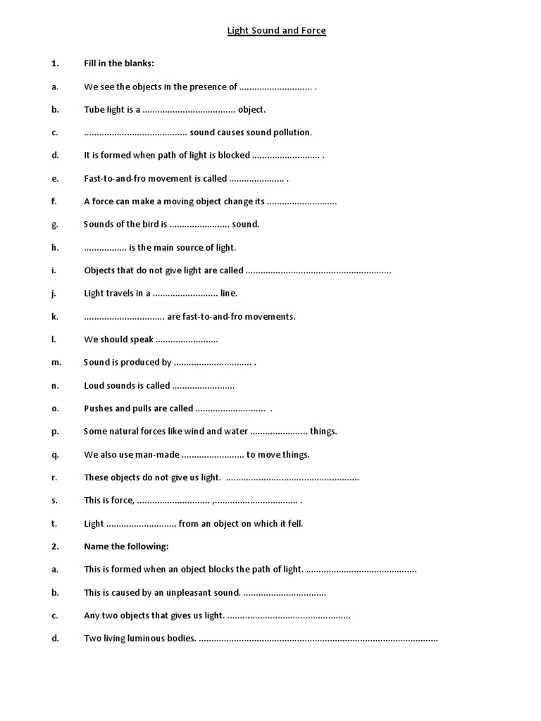 Light, Sound, and Force for Class 3 | PDF | Light | Shadow