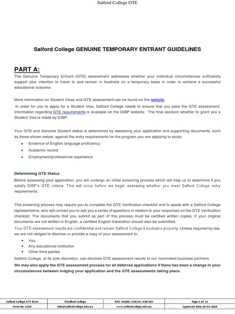Salford College GTE Form | PDF | Travel Visa | Notary Public