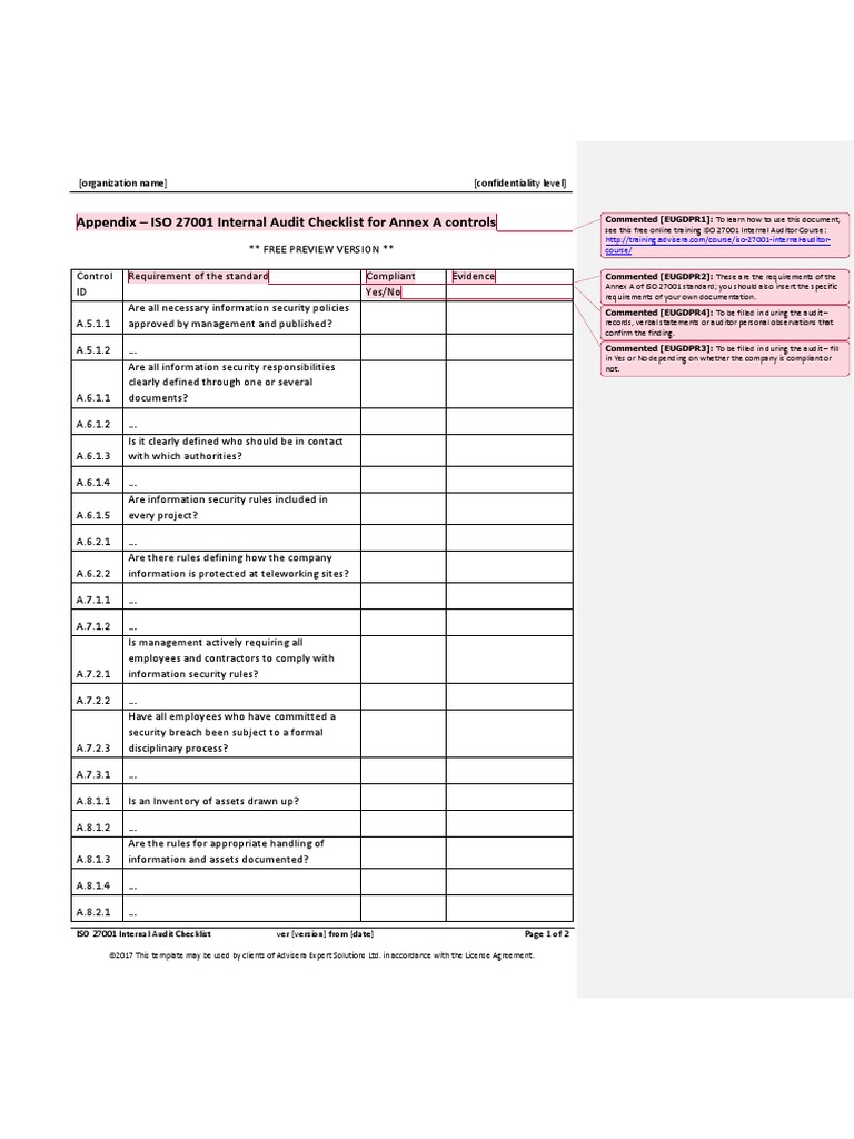 08.12 Appendix ISO 27001 Internal Audit Checklist Preview en | PDF ...