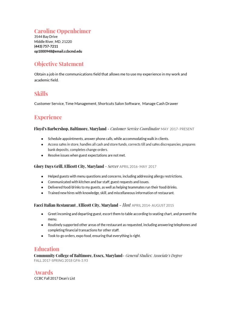 Caroline Oppenheimer's Resume | PDF