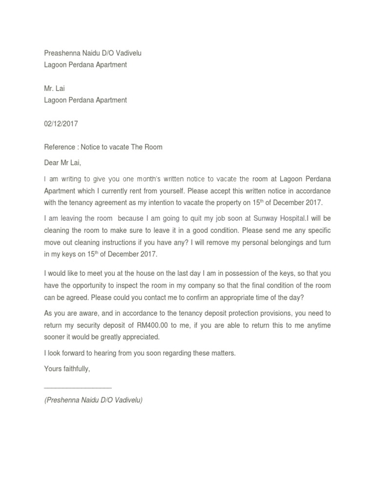 Notice For Vacate The Room | PDF
