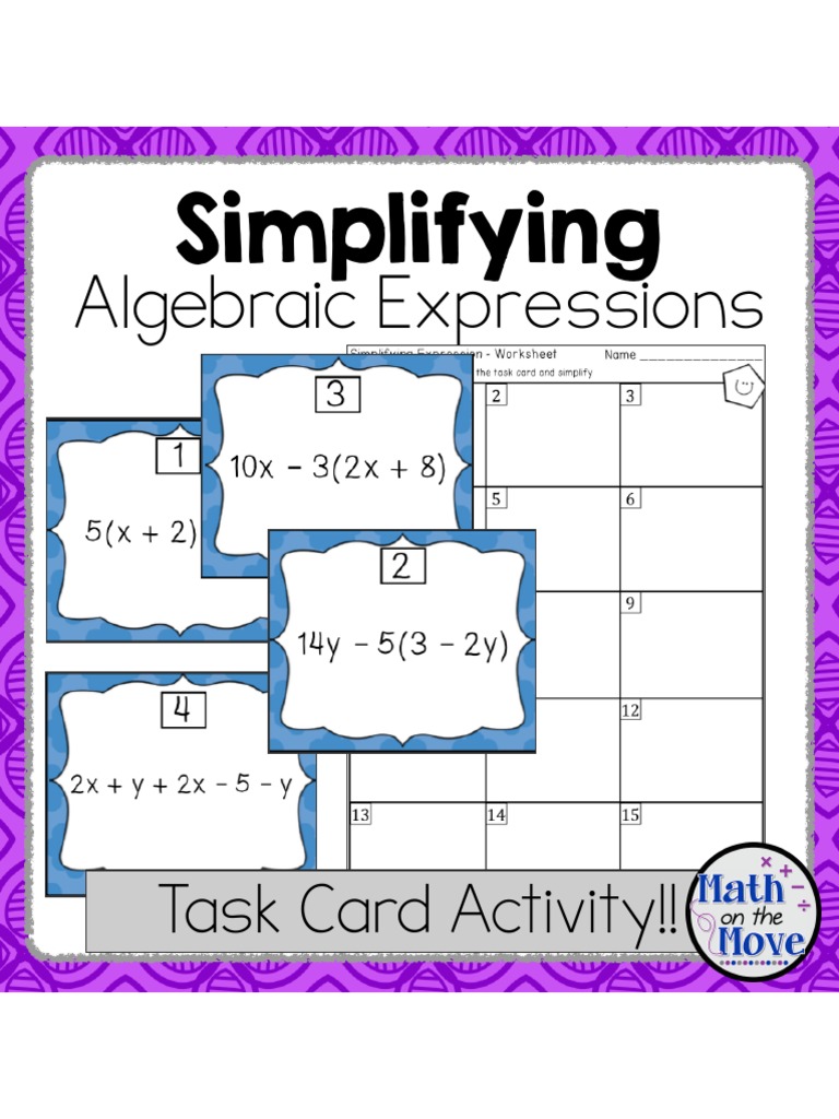 Simplifying Algebraic Expressions Task Card Activity Scoot | Download ...