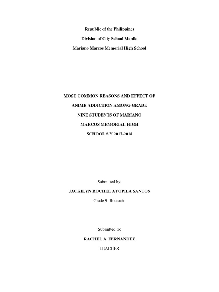 The Most Common Reasons and Effect of Anime Addiction | PDF | Survey ...