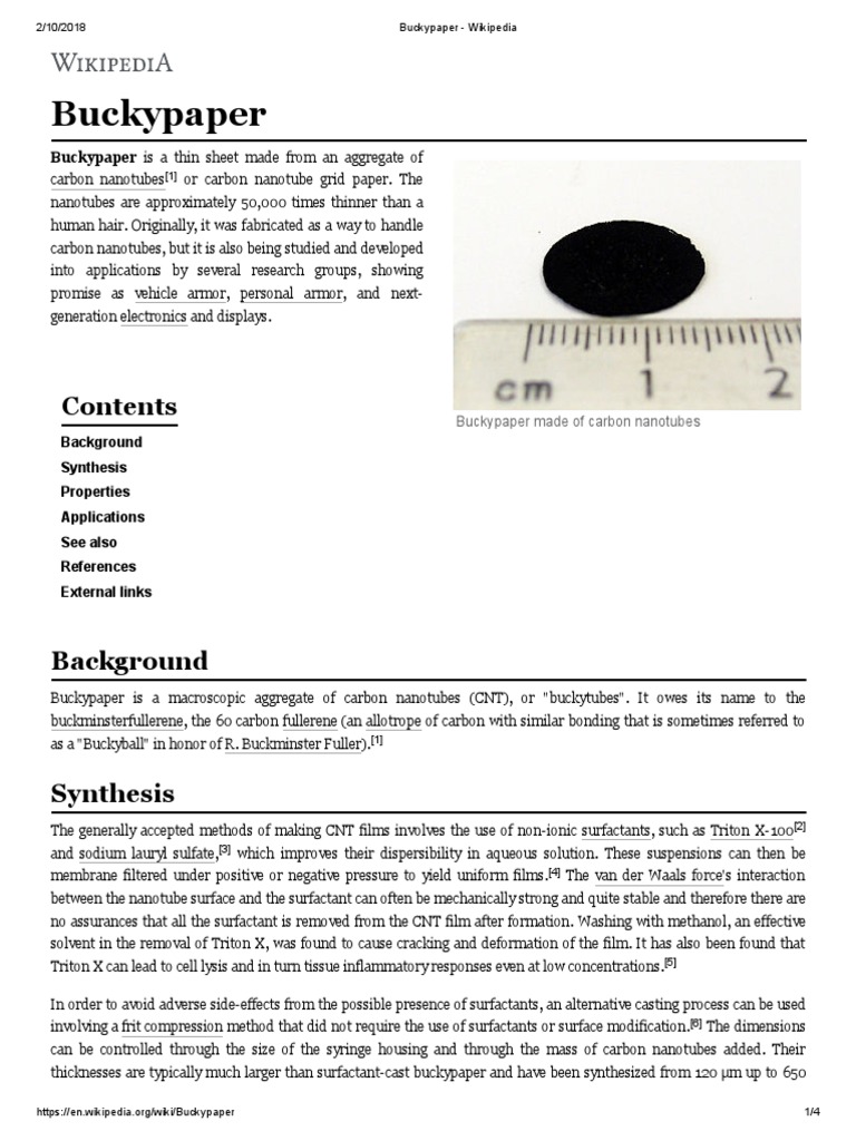 Buckypaper - Wikipedia | PDF | Carbon | Materials