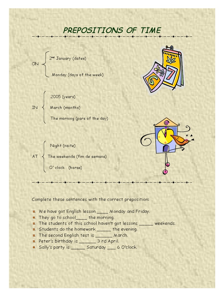 Prepositions of Time: 2 January (Dates) ON Monday (Days of The Week) | PDF