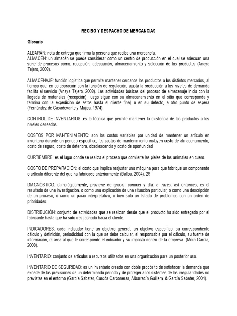 Recibo y Despacho de Mercancias | PDF | Almacén | Inventario