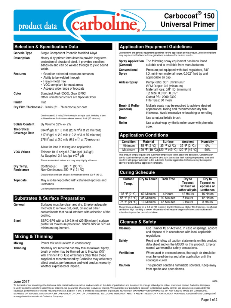 Carbocoat 150 Universal Primer PDS | PDF | Shelf Life | Epoxy