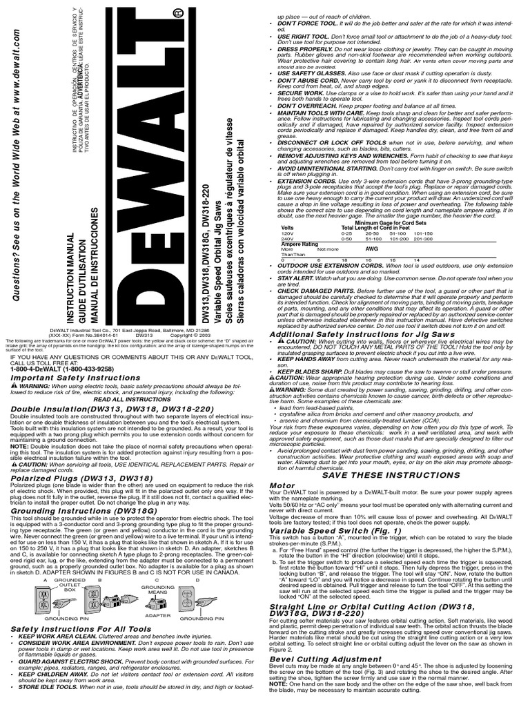SIERRA CALADORA ORBITAL DeWALT DW318 PDF | PDF | Ac Power Plugs And ...