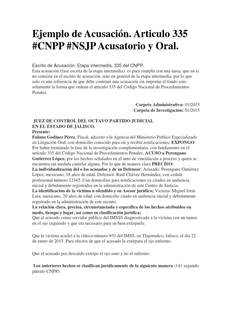 Ejemplo de Acusación DOS | PDF | Evidencia (ley) | Derecho penal