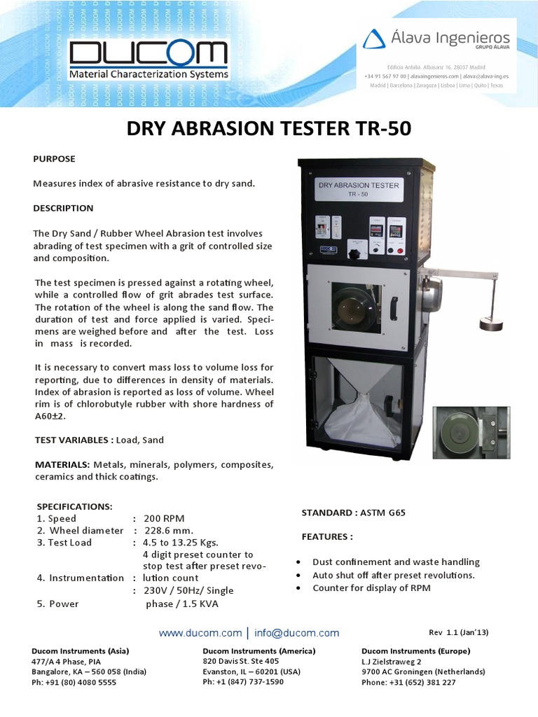 Dry Abrasion Tester TR 50 Ducom | PDF