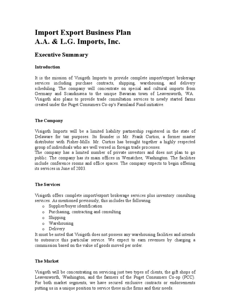 Import Export Business Plan - Sumple | PDF | Financial Accounting ...