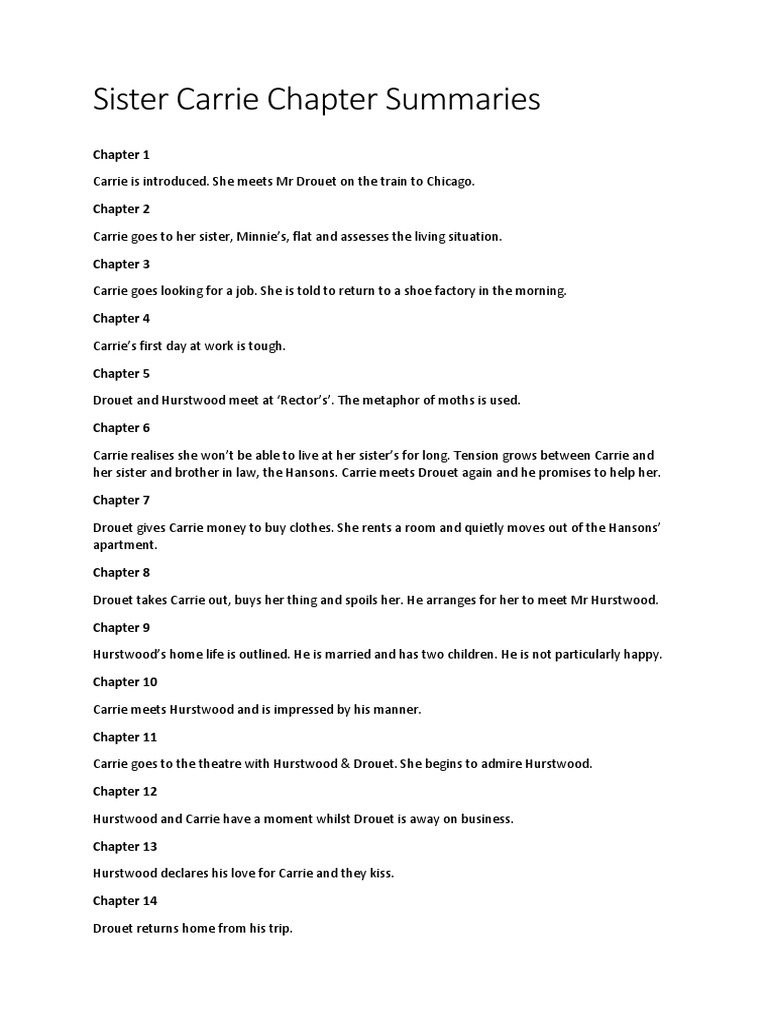Sister Carrie Chapter Summaries | PDF | Sister Carrie