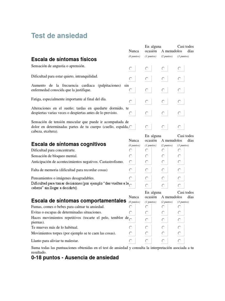 Test de Ansiedad | PDF | Ansiedad | Psicología anormal