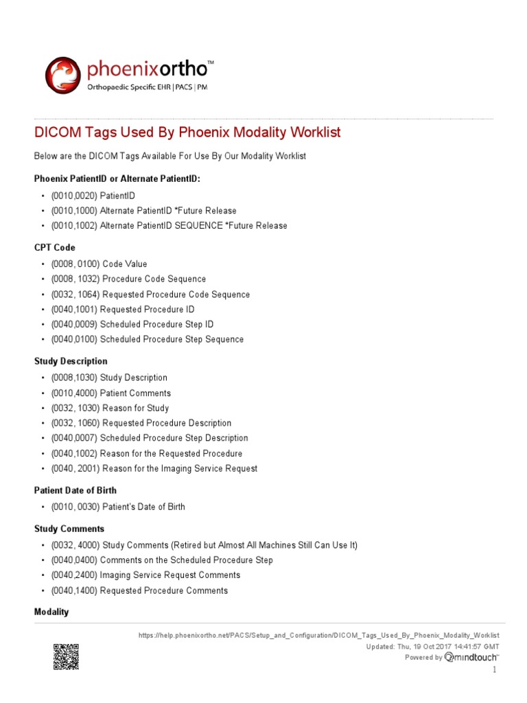 Dicom Tags Used By Phoenix Modality Worklist Pdf Areas Of Computer Science Computing