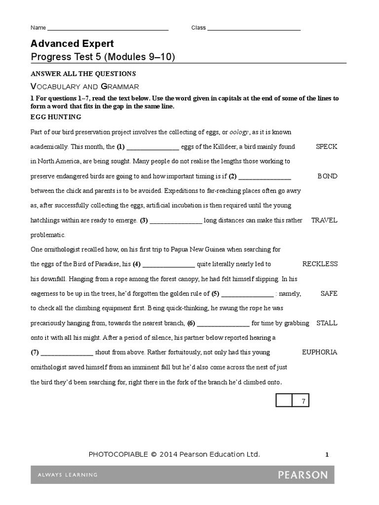Progress Test 5 (Modules 9-10) : Advanced Expert | PDF | Adolescence