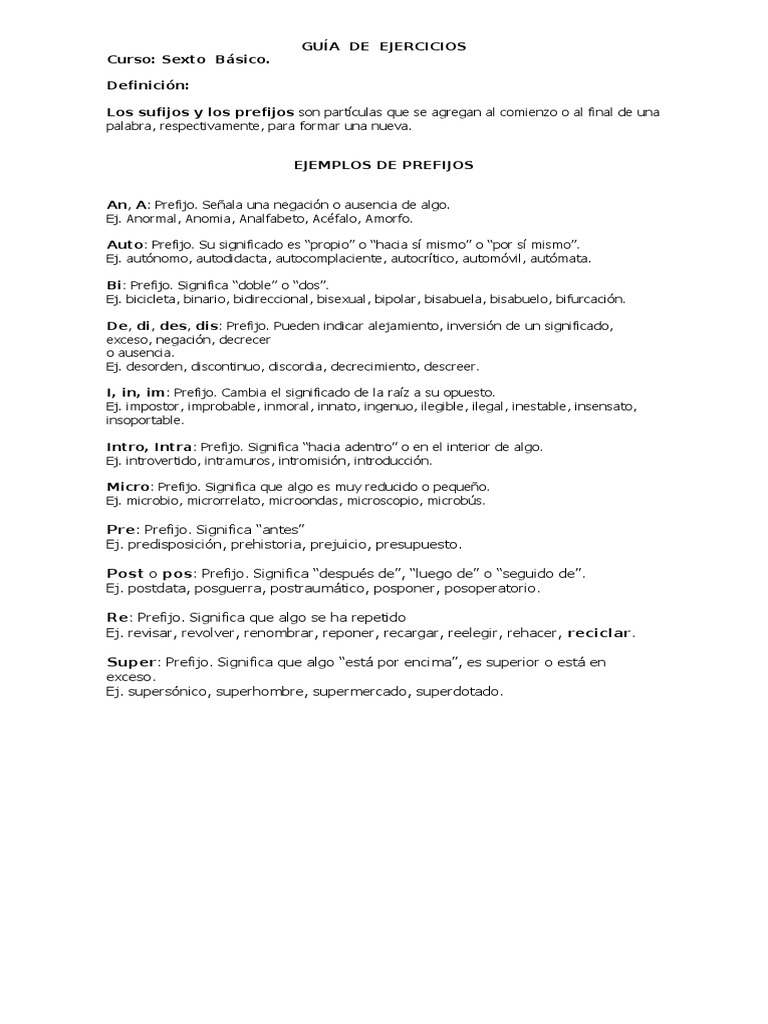 Ejercicios de Prefijos y Sufijos | PDF | Naturaleza