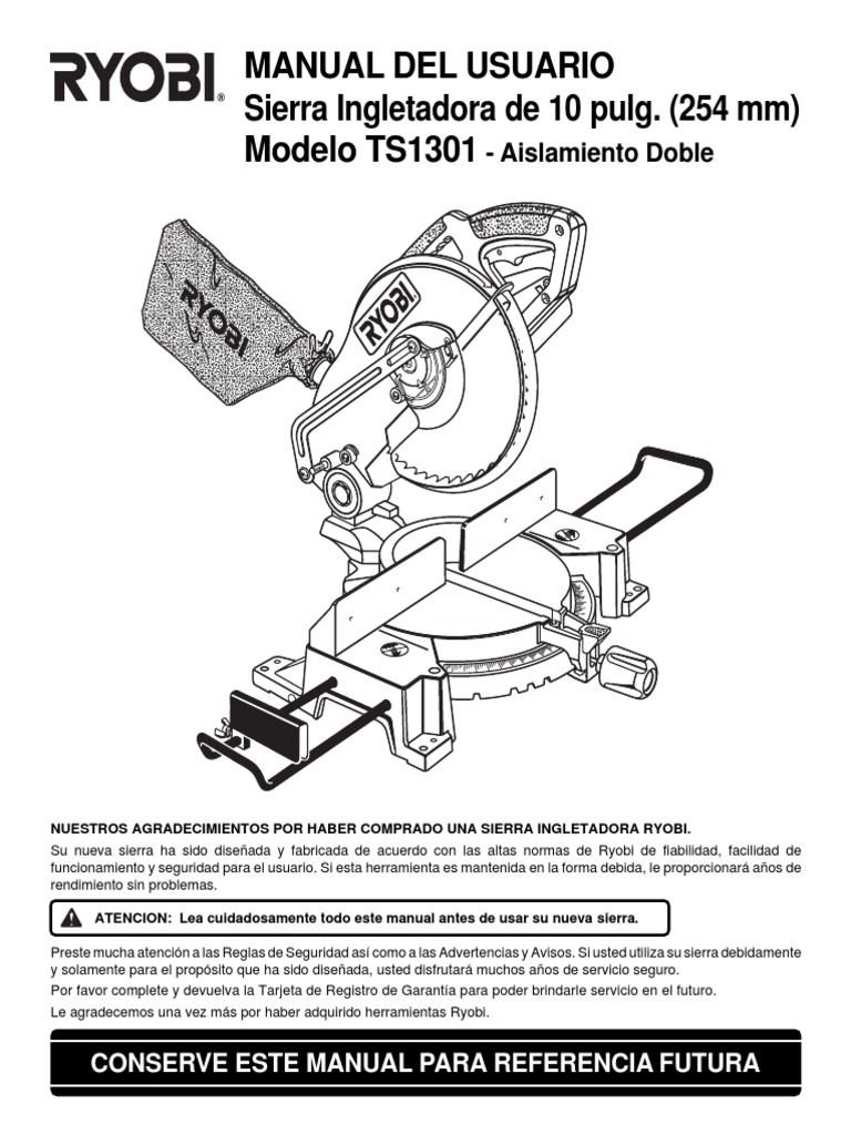 Sierra Ingletadora Ryobi Ts1340 | PDF | Herramientas | Tornillo