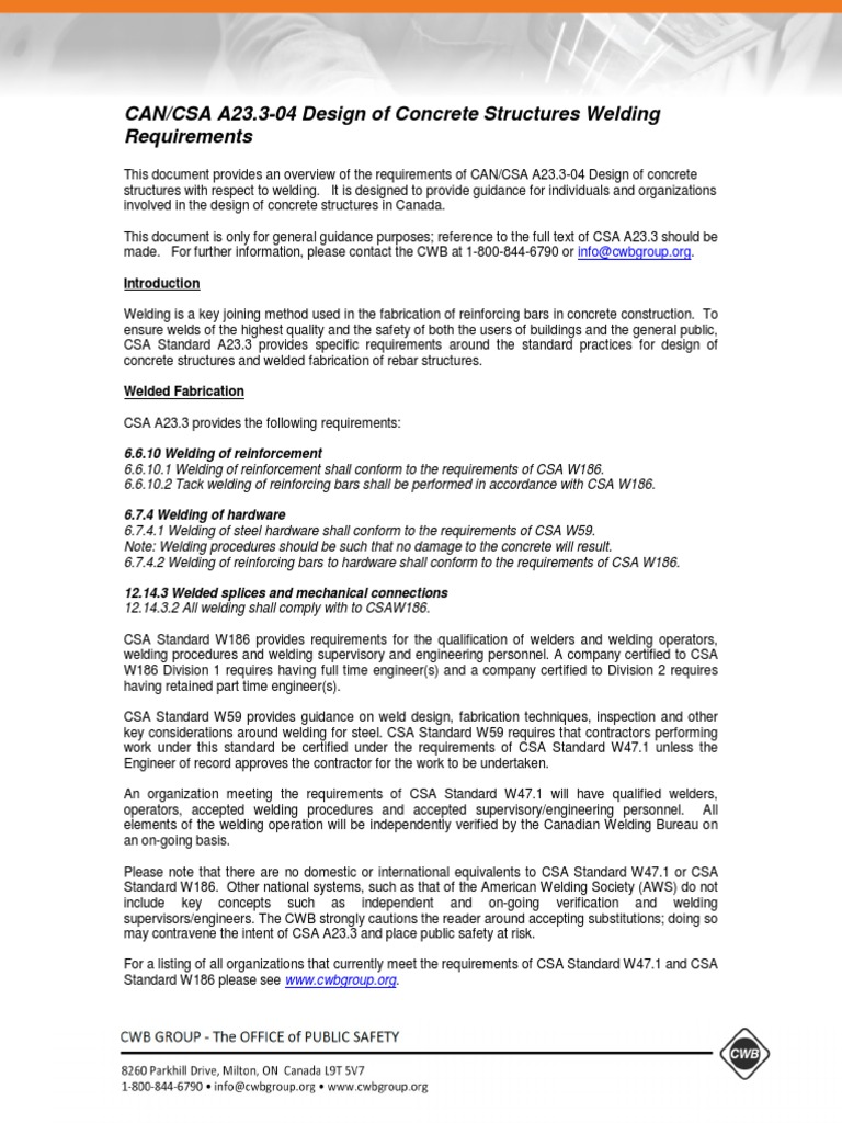 Welding Requirements Csa A233 Design Concrete Structures | PDF ...