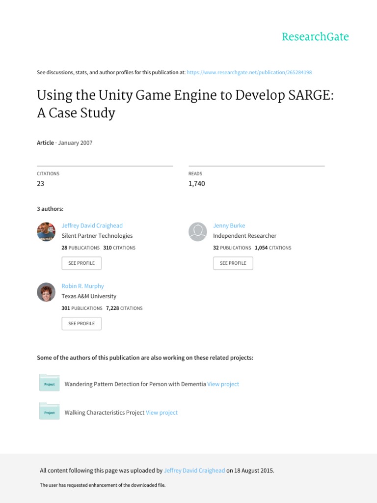 Using The Unity Game Engine To Develop SARGE A Cas | PDF | Image ...