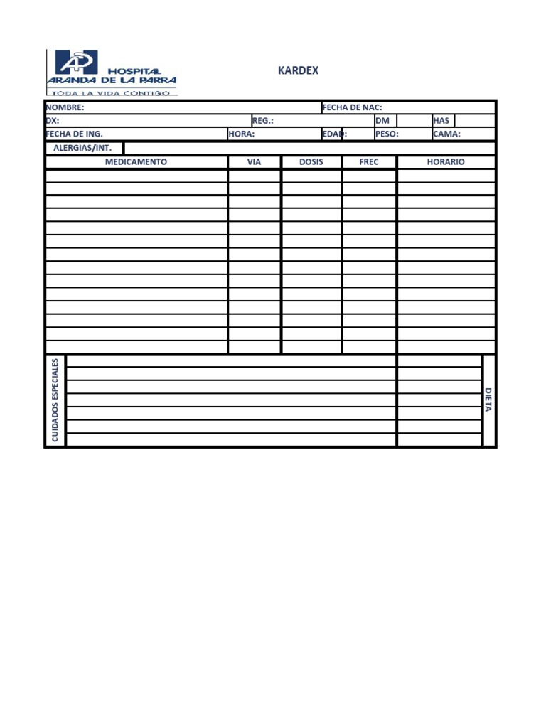Kardex Frente | PDF | Especialidades Medicas | Medicina