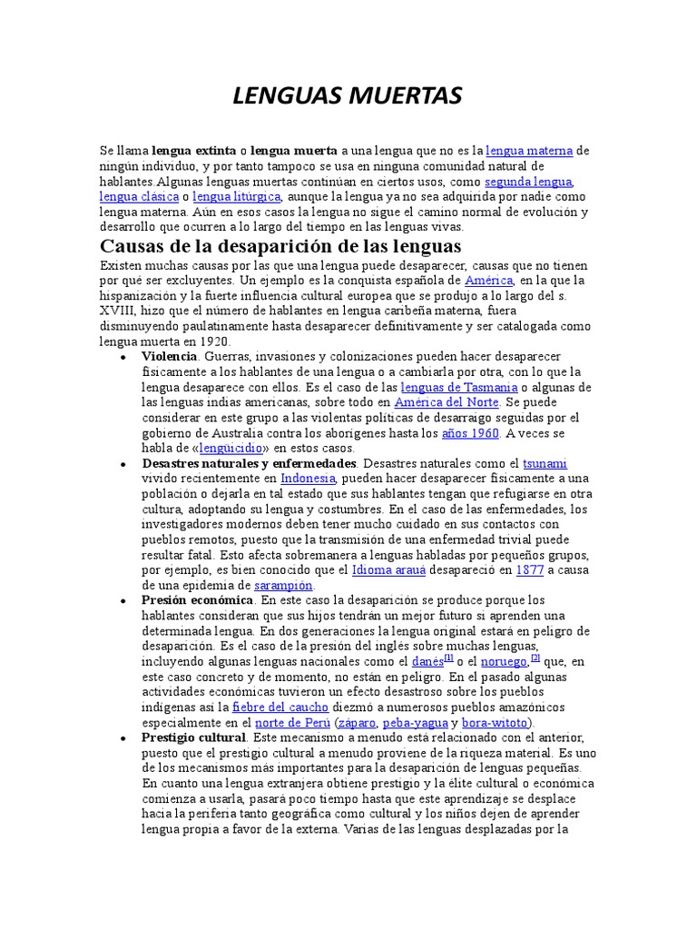 Lenguas Muertas | PDF | latín | Pueblos Indígenas de las Américas