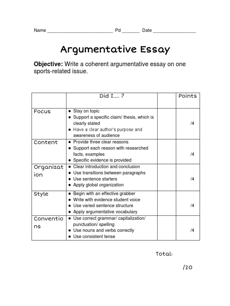 Sports Argumentative Essay Guide | PDF | Career & Growth | Language ...