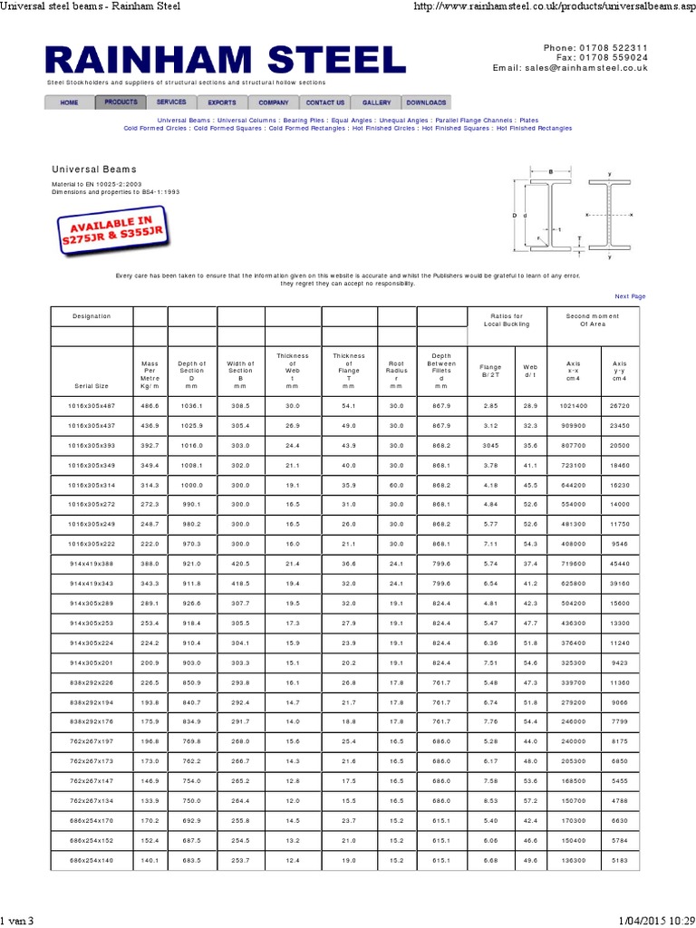 BS4 - Universal Beams - UB | PDF | Structural Engineering | Civil ...