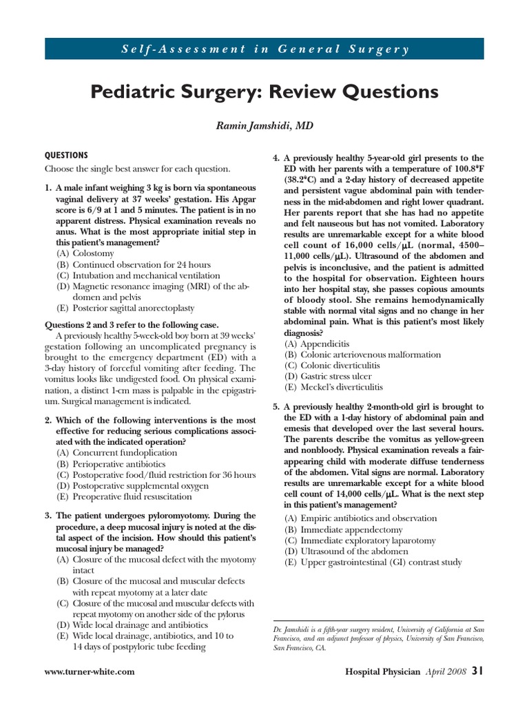 Pediatric Surgery: Review Questions: Self-Assessment in General Surgery ...