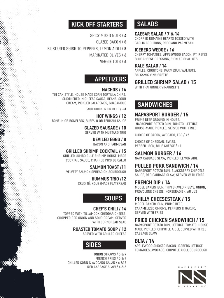 Napa Sport Lunch Menu | Coleslaw | Salad