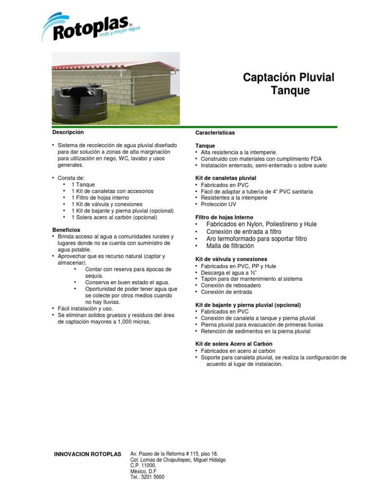 Captacion Pluvial Rotoplas | PDF | Lluvia | Tubería (transporte de fluidos)