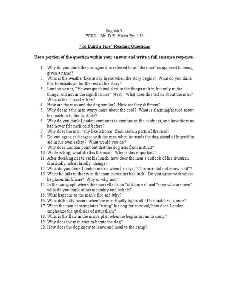 To Build A Fire Reading Questions | PDF