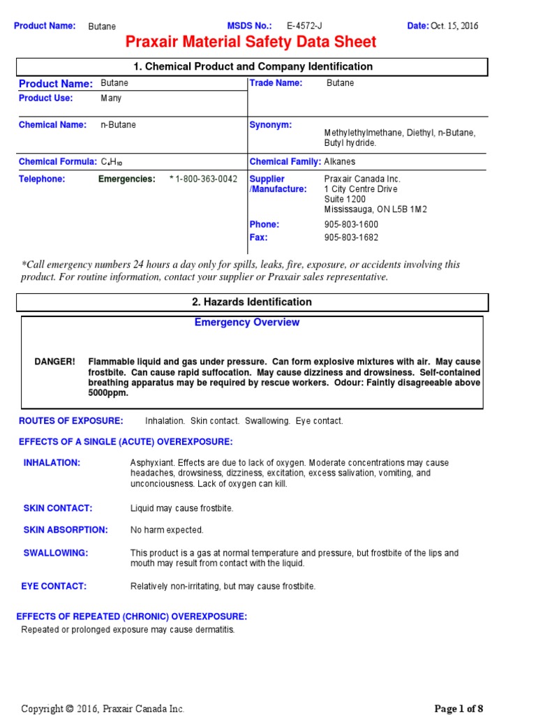 Butane Msds E4572 | PDF | Firefighting | Water