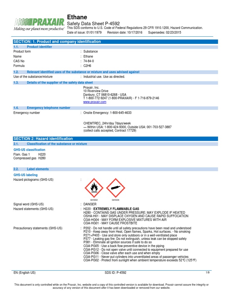 Ethane c2h6 Safety Data Sheet Sds p4592 | Firefighting | Fires