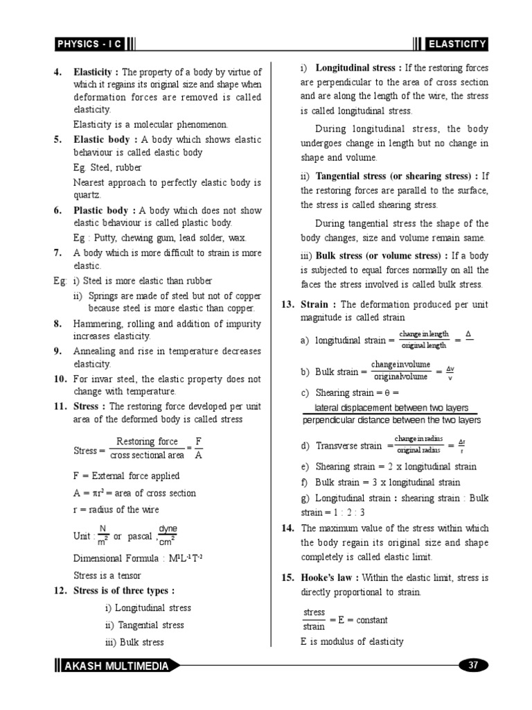 Understanding Elasticity in Physics | PDF | Elasticity (Physics ...