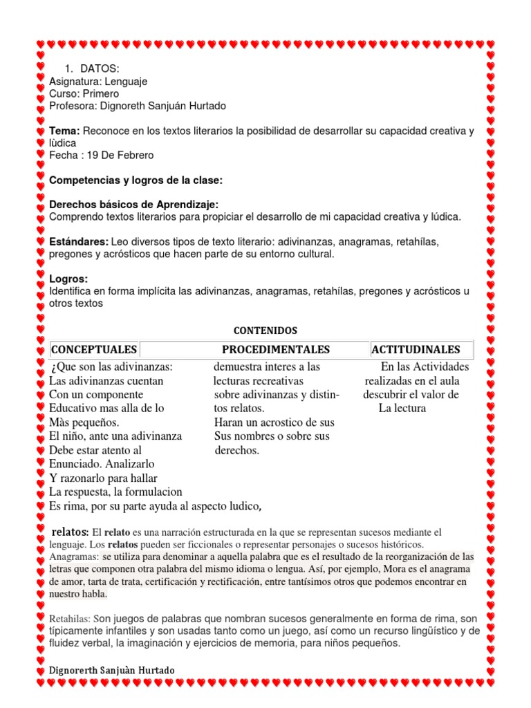 Plan de Clases Dignoreth | PDF | Palabra | Lectura (proceso)