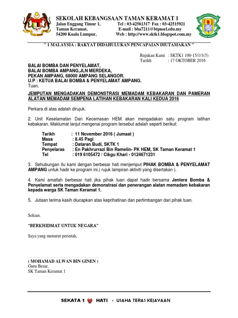 Surat Jemputan Latihan Kebakaran Bersama Bomba Ampang 2016 GB | PDF ...