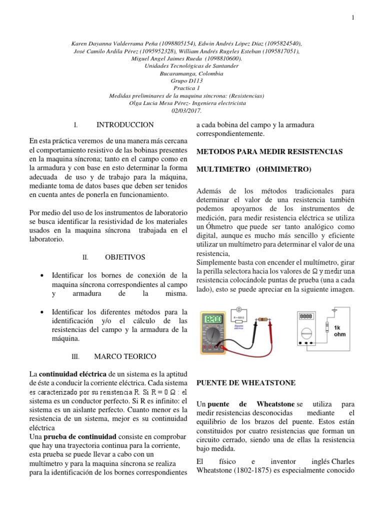 Practica 1 Maquinas Electricas II | PDF | Resistencia Eléctrica y Conductancia | Corriente eléctrica
